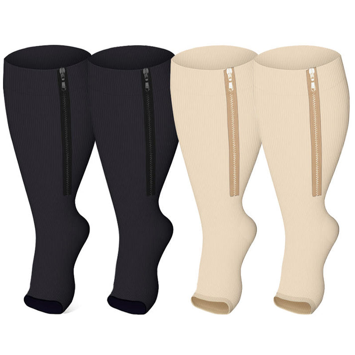 Plusock Plus Size Zipper Open Toe Compression Socks(2 Pairs) – plusock