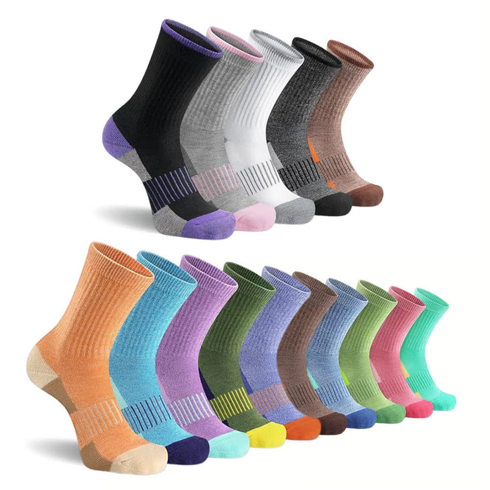 Plusock Striped Color-Block Moisture-Wicking Compression Socks(5 Pairs ...