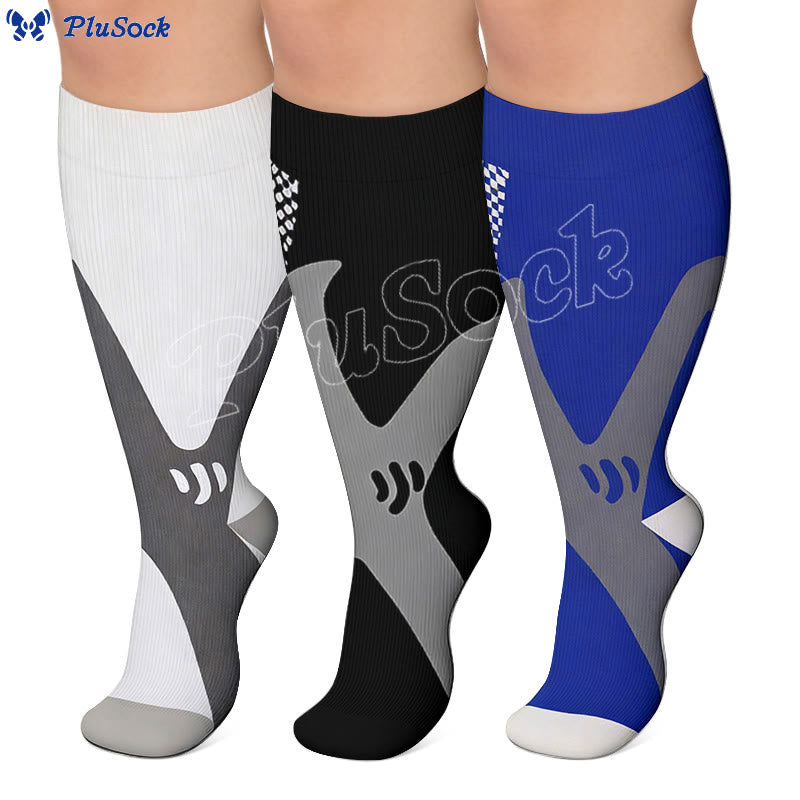 Plusock Plus Size Wide Calf Sports Compression Socks 2XL-7XL(3 Pairs ...