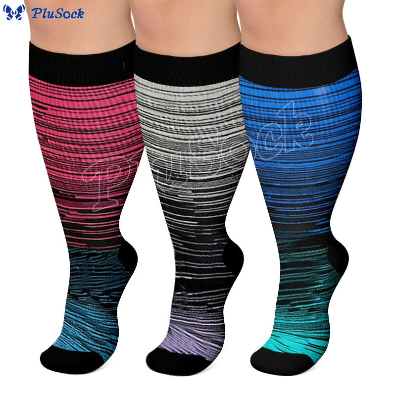 Plusock Colorful Cool Lines Plus Size Compression Socks 2XL-7XL(3 Pair ...